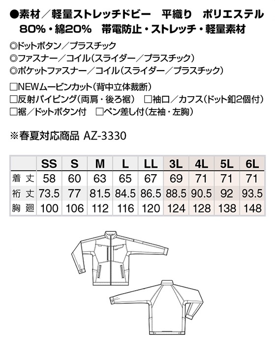 アイトス AITOZ 長袖ブルゾン（男女兼用） AZ-3301 | UNIPRO WORK WEAR｜ユニプロ ワークウェア | ブルゾン・ジャンパー,秋冬