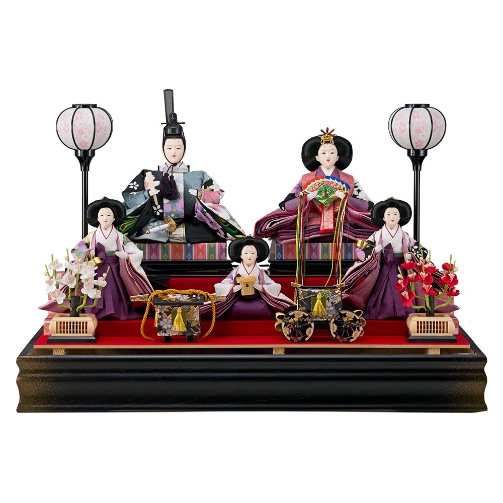 雛人形 ケース飾り ひな人形 おしゃれ 詩織 三五芥子 五人飾り 233-526a 黒 アクリルケース 電気入雪洞付 オルゴール内蔵 2023