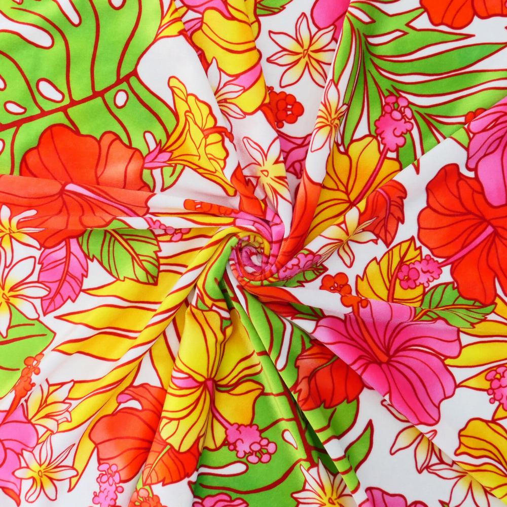 ハワイアン生地 ハイビスカス柄 選べる生地 ホワイト×レッド KH-636-WHRD