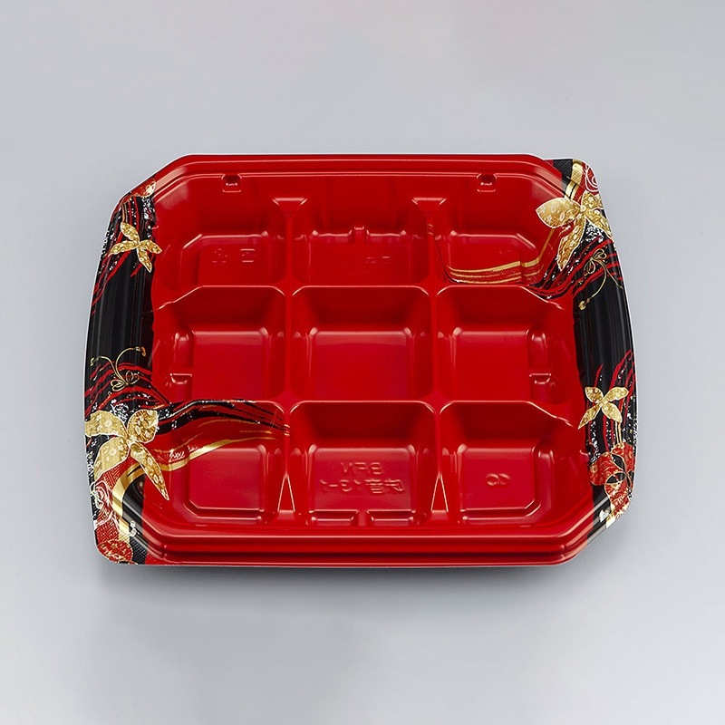シーピー化成 弁当容器 BFN味音 13-1 本体 銀木赤／結花赤／ 結花黒 50枚入×8袋（400枚）/箱｜はこまる公式通販