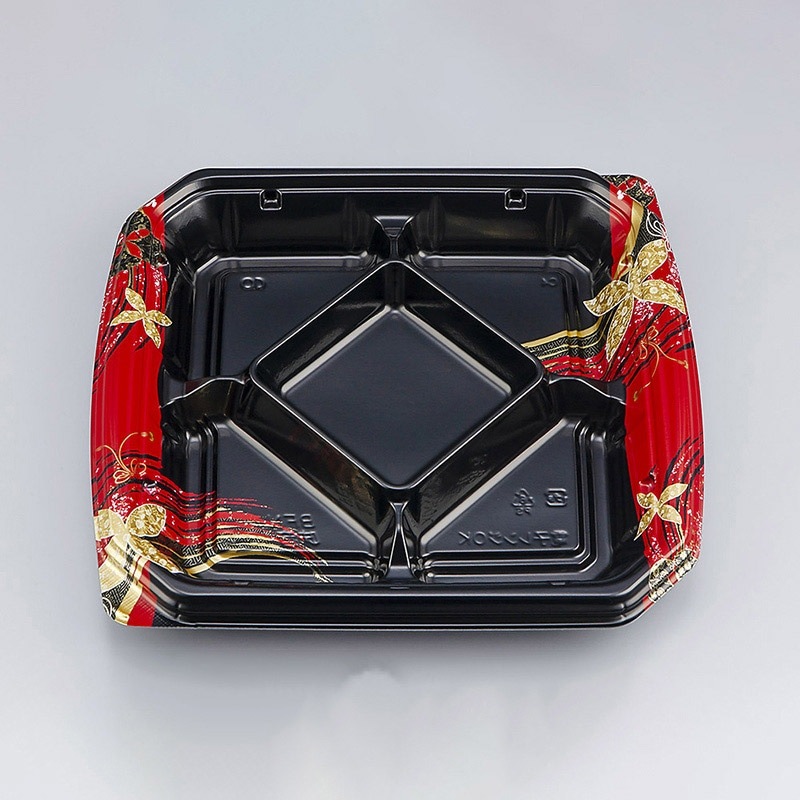 シーピー化成 弁当容器 BFN味音 本体 13-2 結花赤／ 結花黒／銀木赤 50枚入×8袋（400枚）/箱｜はこまる公式通販