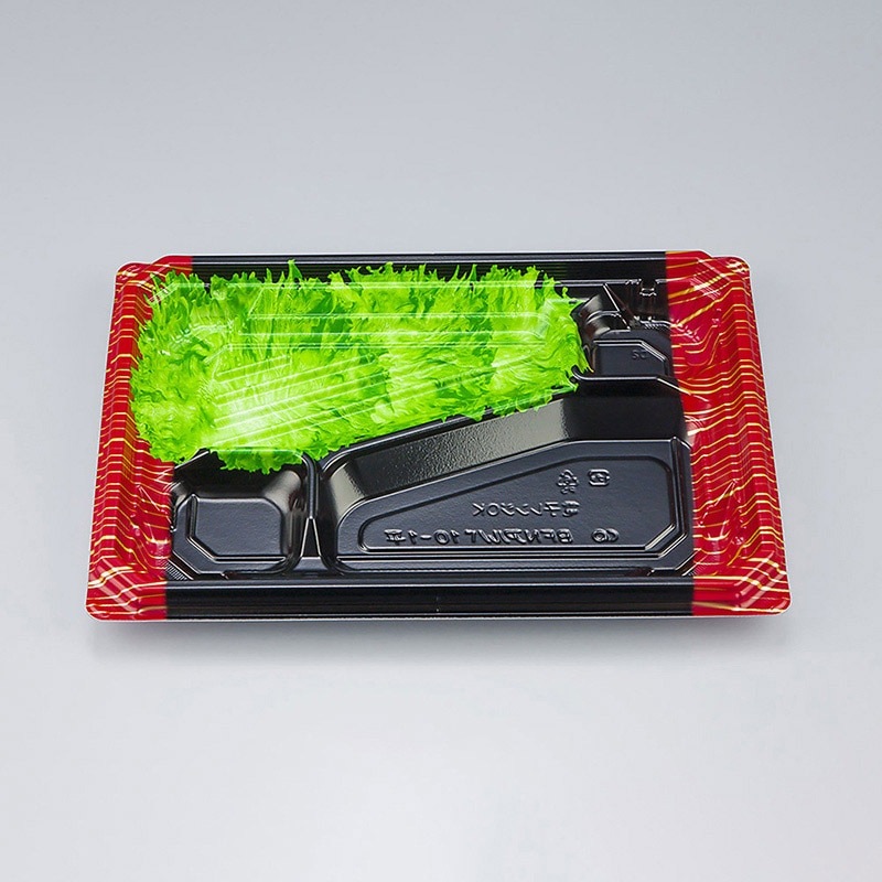 シーピー化成 弁当容器 BFNアルバ 本体 10-1平 滝縞L／グリル／みお赤 50枚×8袋（400枚）/箱｜はこまる公式通販