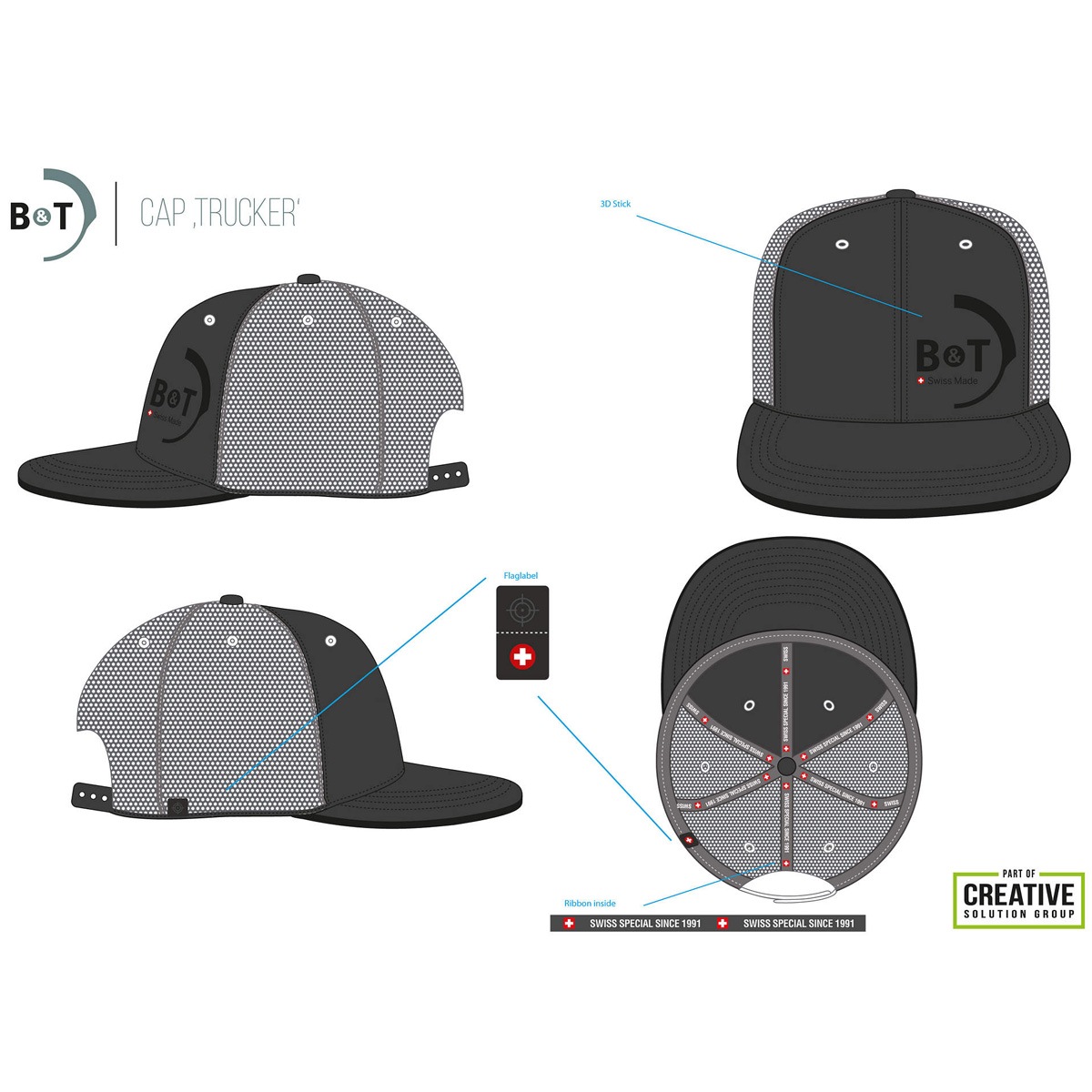 B&T ベースボールキャップ TRUCKER *ブラック/アンスラサイト/フリーサイズ 【品番：BT-M-TRUCKER-CAP-01-SA ...