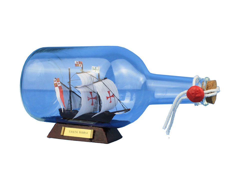 HMS サンタマリアボトルシップ（完成品）23cm Santa Maria Model Ship in a Glass Bottle 9"