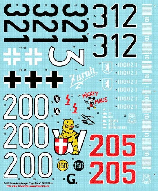 ELITE ARMOR 1/16 E-100 Panzerkampfwagen "Tiger-Maus Version" デカール 1616