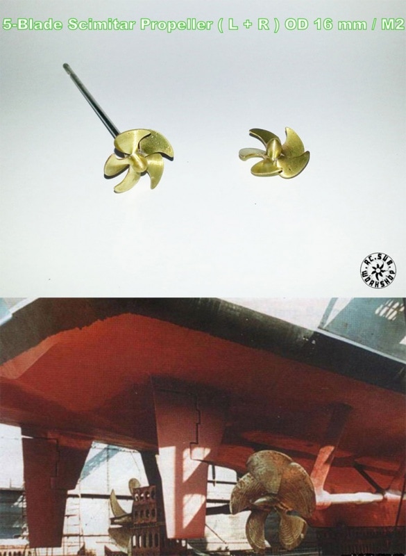 5枚プロペラセット（5-Blade Scimitar Copper Propeller “1”pair ( L + R ) OD 16 mm ...
