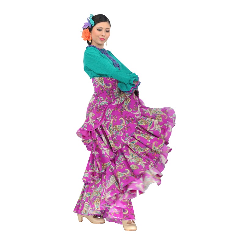 【現品特価】HT-905 ハイウエストマーメイドツーピース グリーン/マゼンタペイズリー【23V】 | すべての商品 | イベリアオンラインショップ