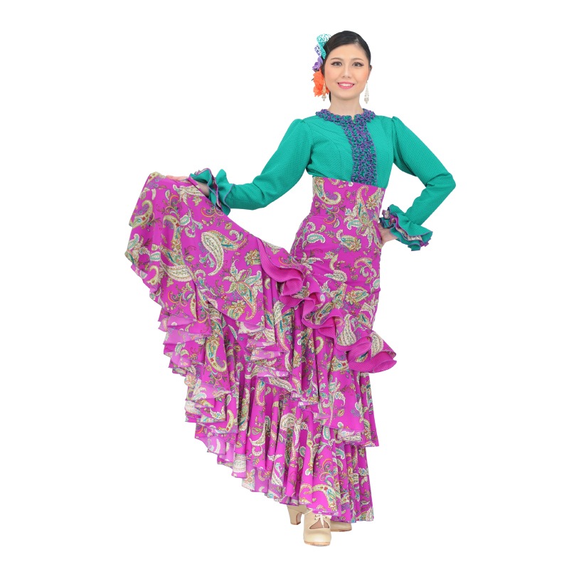 【現品特価】HT-905 ハイウエストマーメイドツーピース グリーン/マゼンタペイズリー【23V】 | すべての商品 | イベリアオンラインショップ