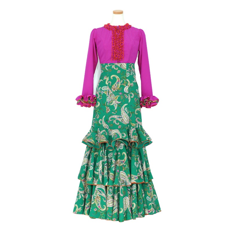 【現品特価】HT-905 ハイウエストマーメイドツーピース マゼンタ/グリーンペイズリー【23V】 | すべての商品 | イベリアオンラインショップ