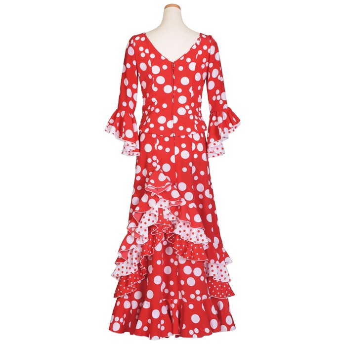 HOP-01 流れ3段フリルスカートツーピース / レッド変形水玉【18P】 | 衣装,通年特価衣装HOP,HOP-01 | イベリアオンラインショップ