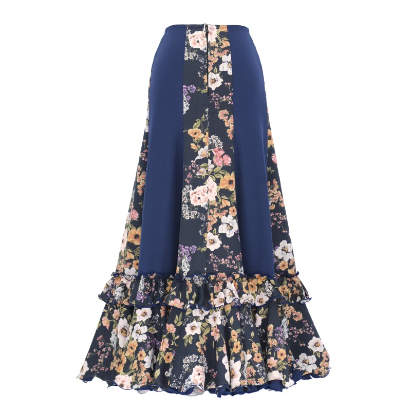 【現品特価】 HF-1512 3段合せフリルフレアスカート ネイビー花柄【23V】 | すべての商品 | イベリアオンラインショップ