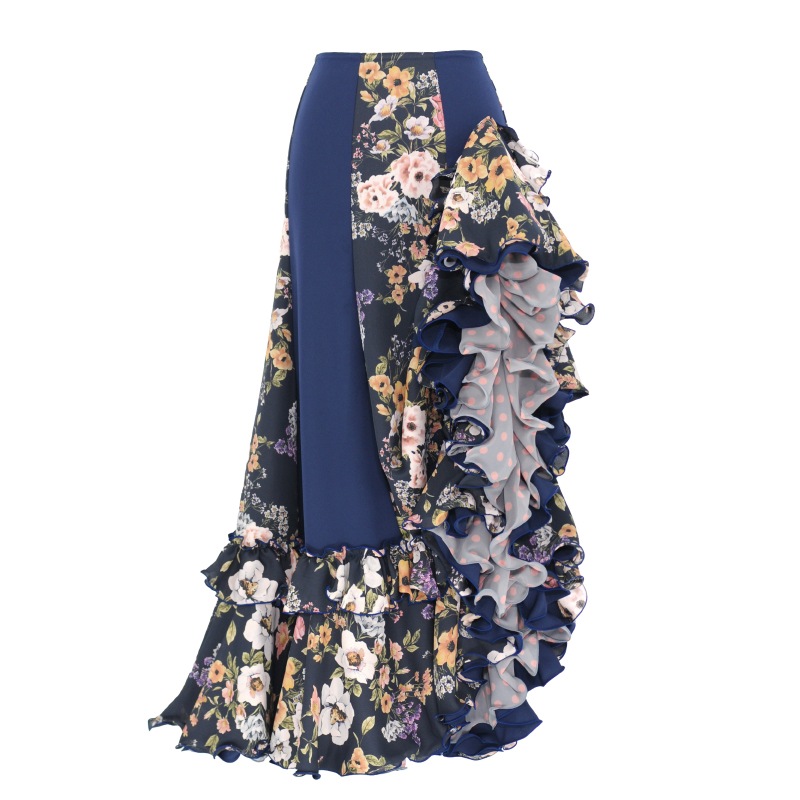 【現品特価】 HF-1512 3段合せフリルフレアスカート ネイビー花柄【23V】 | すべての商品 | イベリアオンラインショップ