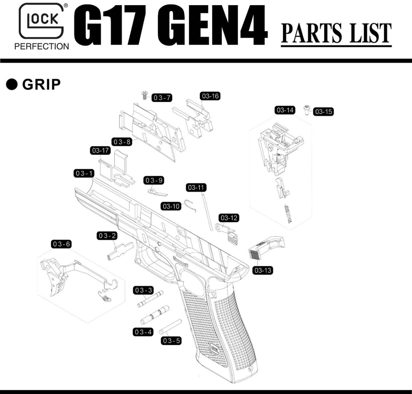 Umarex Glock17Gen.4パーツ/03-06A トリガーセット [VGC0TGD102] | Umarex GlockAirsoft G17 Gen.4 GBB用純正パーツ ...
