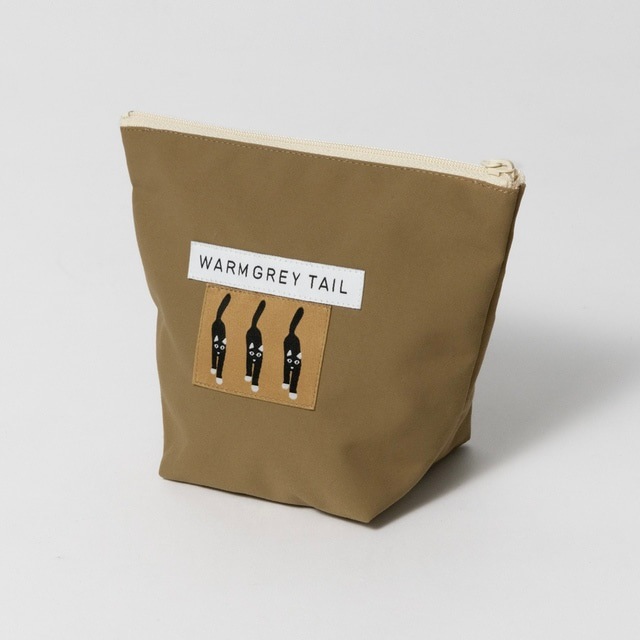 [WARMGREY TAIL] Cat coming label standing ポーチ - Camel (3sizes) | CATEGORY,WEARABLE, pouch ...