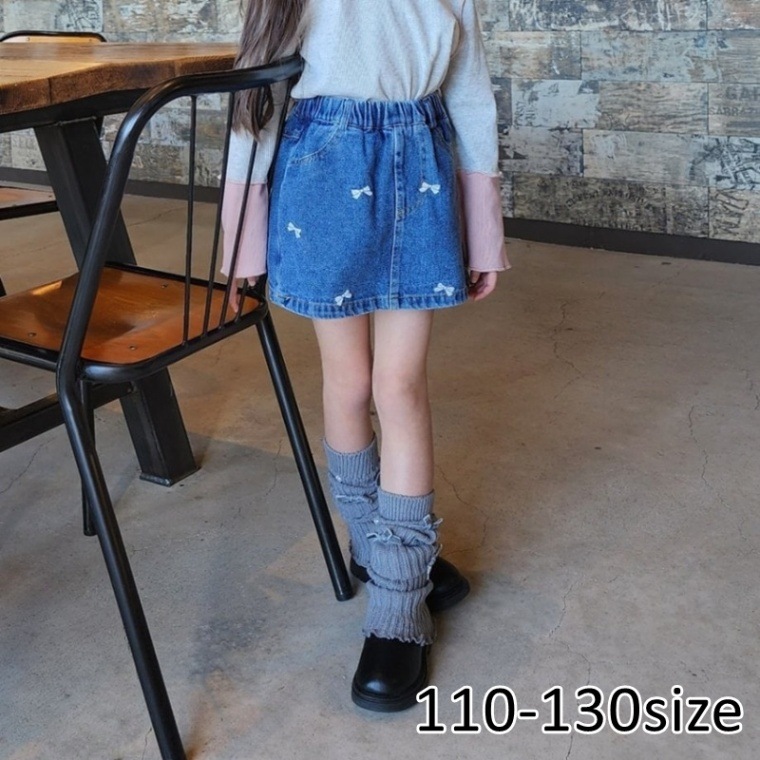 110sizeのみ リボン刺繍 デニム スカート風ショートパンツ | キッズ,女の子,スカート ワンピース | Laulea