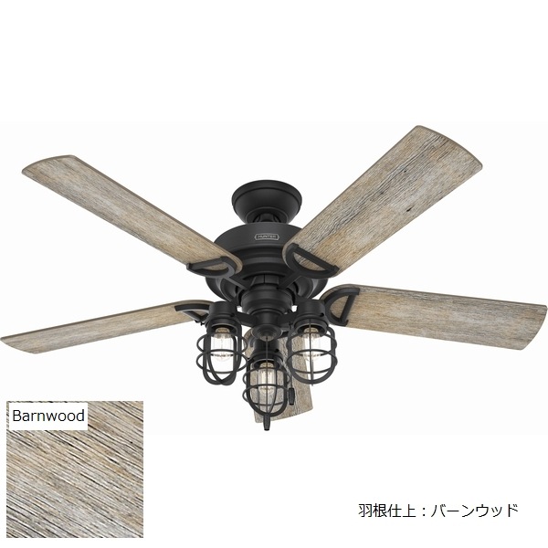 シーリングファン hunter スタークレイク ナチュラルアイロン (50409+27182) 照明付 コントローラーセット │ ウッドデッキ ...