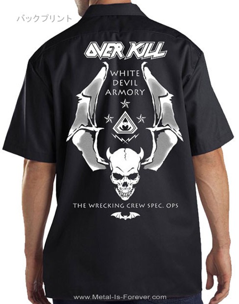 OVERKILL -オーヴァーキル- LOGO BADGE SKULL 「ロゴ・バッジ・スカル」 ワークシャツ | メタルTシャツショップMETAL IS FOREVER