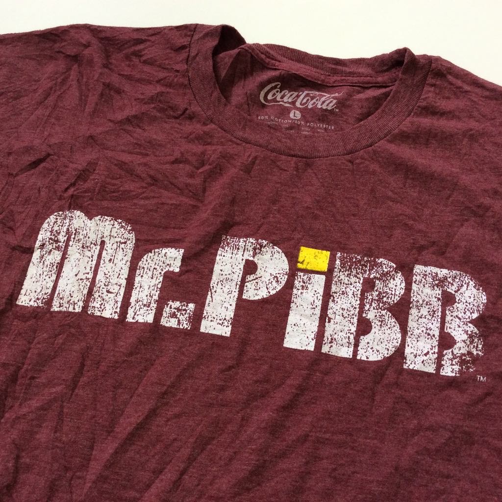 Coca Cola コカコーラ Mr.PIBB ミスターピブ 半袖Tシャツ 送料無料 L/えんじ アメリカ輸入 USA 炭酸飲料 ロゴ ...