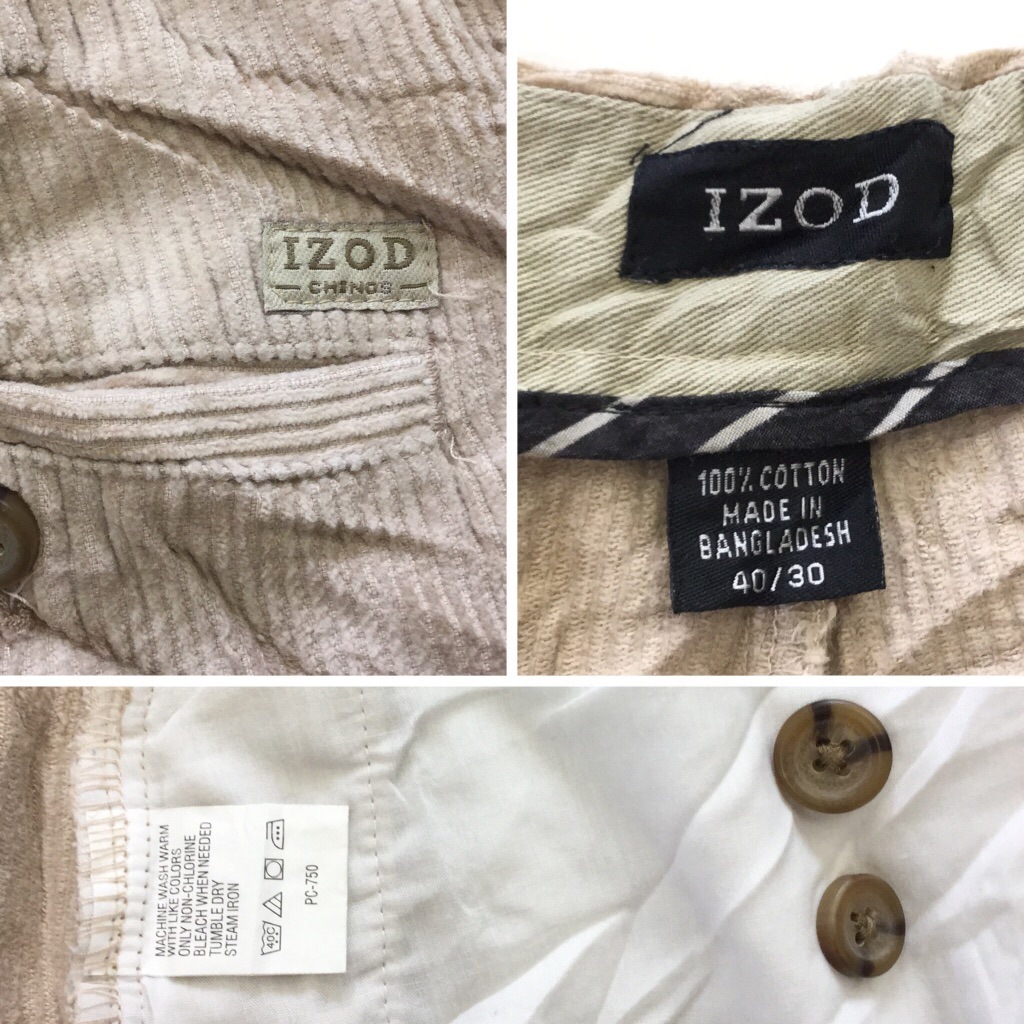 IZOD アイゾッド 太うね コーデュロイパンツ コーズ 送料無料 W40/ベージュ アメリカ輸入 USA アメカジ ブランド コールテン スラックス ワイドピッチ 古着卸 業販 大きい ...