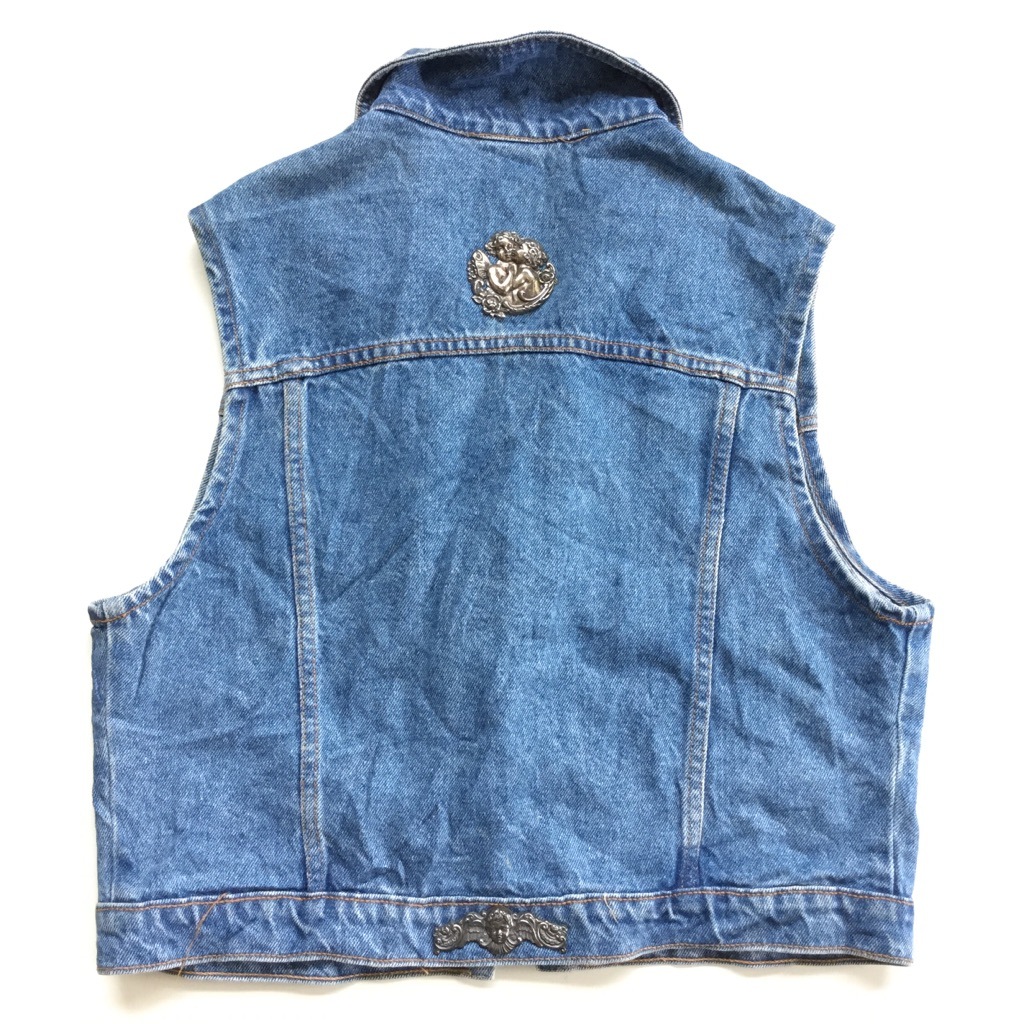 Elizabeth Collier デニムジャケット デニムベスト 送料無料 レディース M-L/デニムブルー リメイク 天使モチーフ ...
