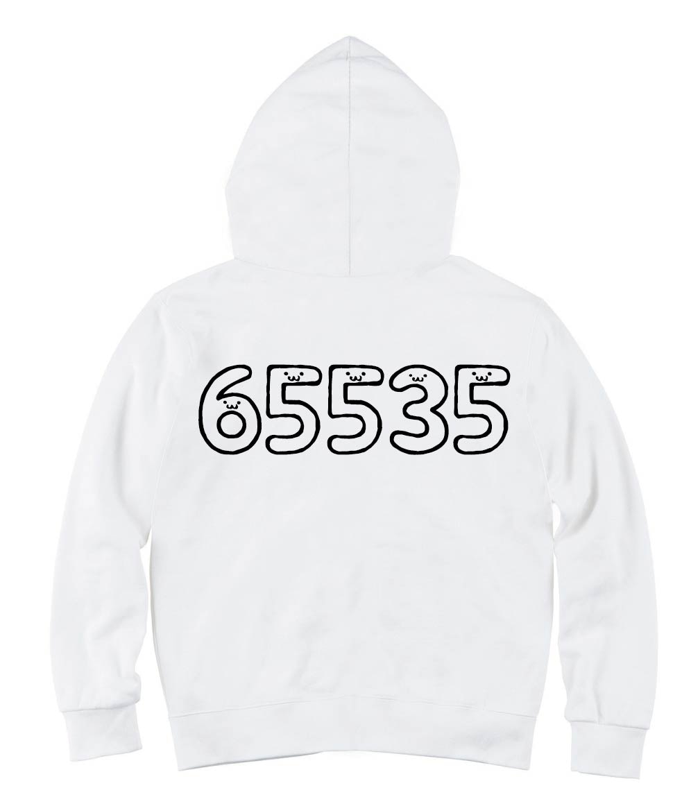65535 六万五千五百三十五 数字 ナンバー 記号 文字 筆絵 イラスト ジップパーカー | 数字3桁～ | サモエスキー
