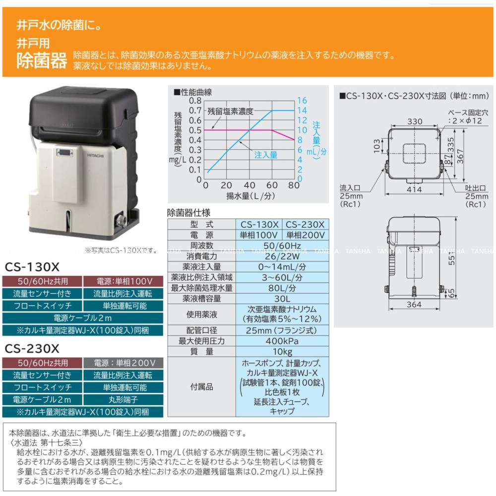 日立 CS-130X . : 除菌器∴HITACHI | ポンプ・濾過・砂取器,滅菌・除鉄・濾過・砂取,滅菌器 | たね葉本店
