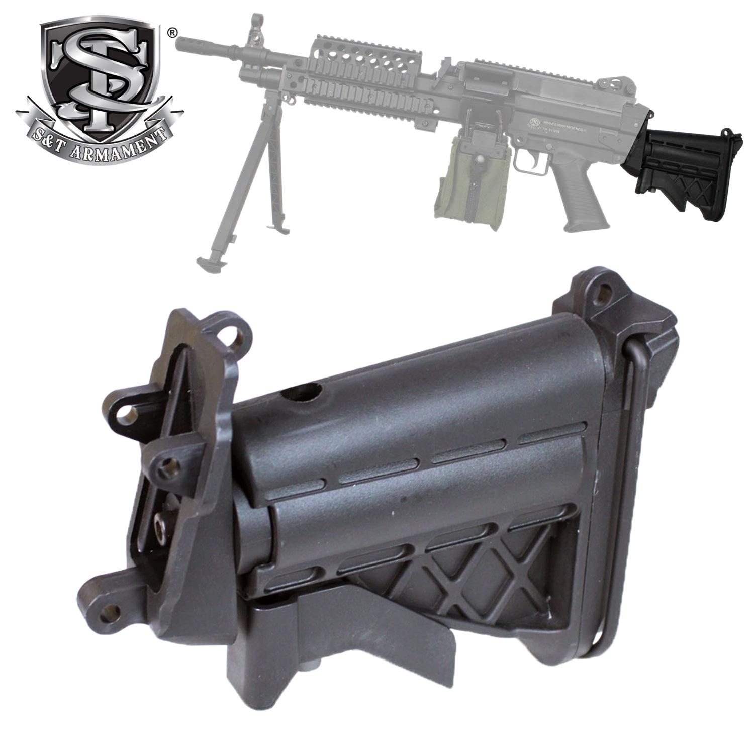 S＆T M249/Mk46スポーツライン用 テレスコピックストック / S&T M249 Improved Collapsible Butt ...