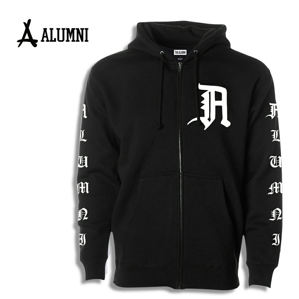 ALUMNI CLOTHING アルムナイクロージング OLD ENGLISH ZIP UP HOODIE BLACK メンズ インポート ...