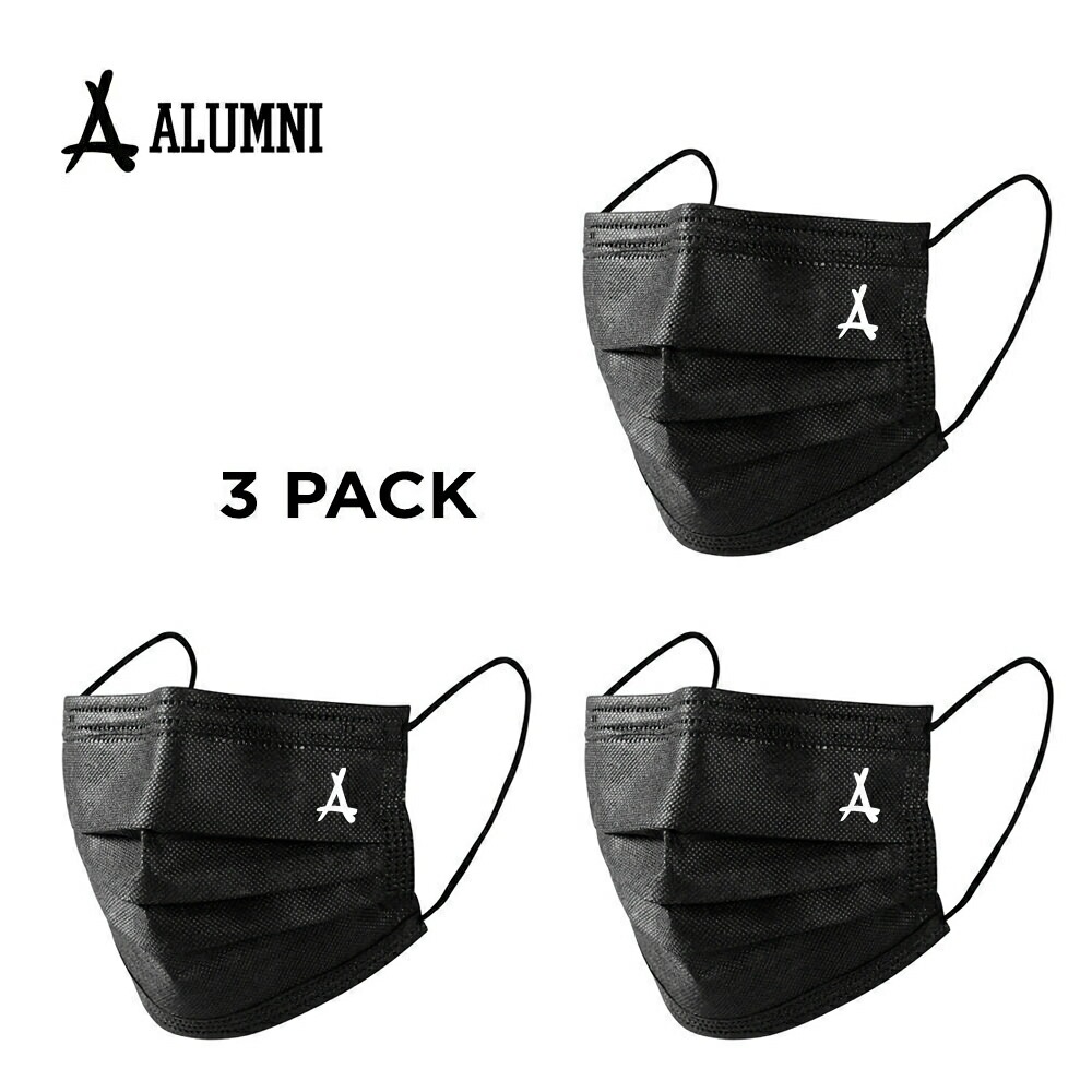 ALUMNI CLOTHING アルムナイクロージング ALUMNI DISPOSABLE FLU MASK (3 PACK) BLACK ...