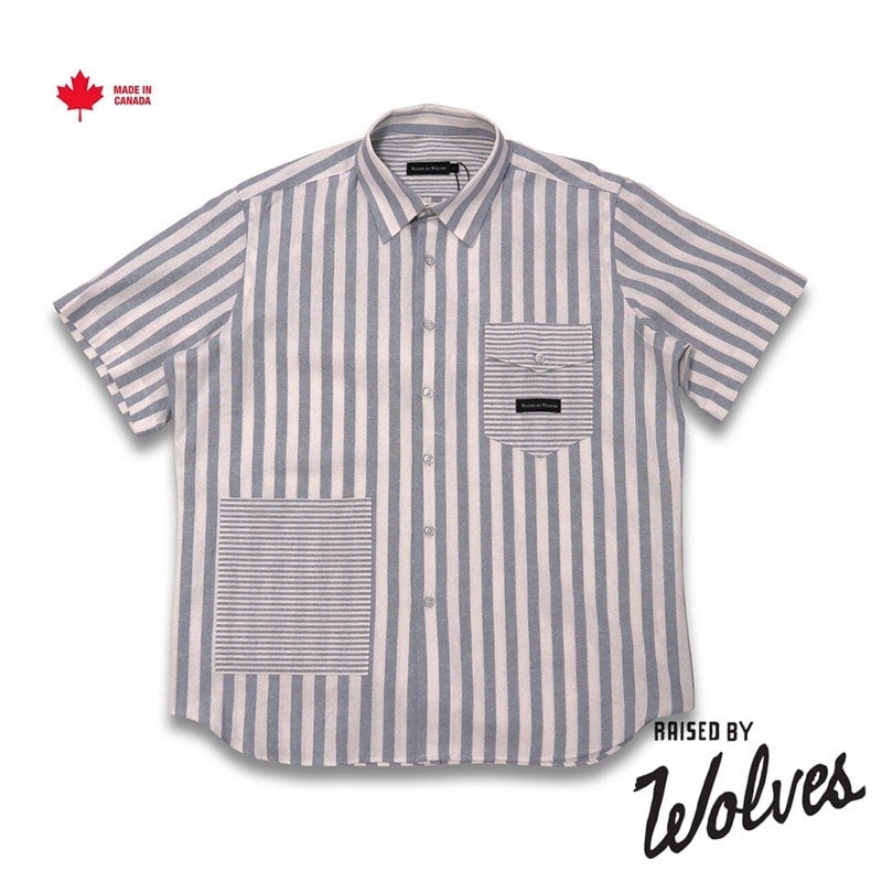【RAISED BY WOLVES/レイズドバイウルブス】STRIPED CLB SHIRT 半袖シャツ / LIGHT BLUE ...