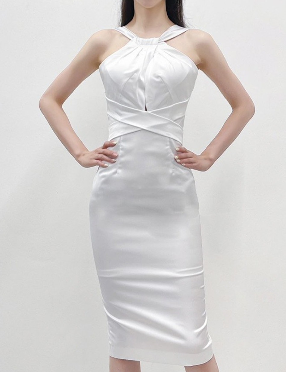 【AIDMAX】丈長/ドレス/ワンピース/ホルターネック/タイト/カシュクール/サテン/ホワイト | SHAPE,丈長 | 【キャバドレス公式 ...
