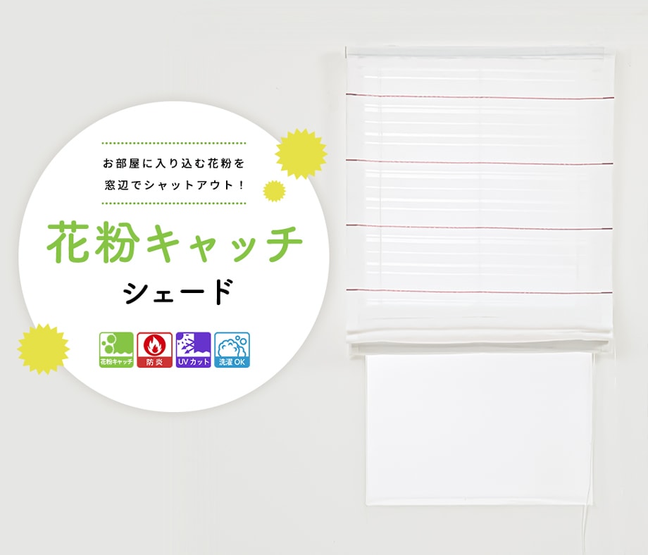 シンプルなボーダー柄の花粉キャッチレースローマンシェード「モレナ」ホワイト | レースシェード | オーダーカーテン通販のaiika（アイカ）