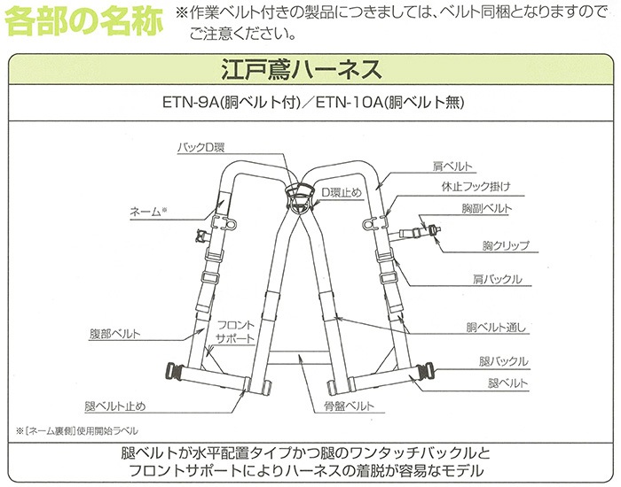 フルハーネス型 墜落制止用器具 安全帯 江戸鳶 ETN-10A-L ハーネス本体のみ(胴ベルト無し) Lサイズ ブラック 新規格適合品 TITAN/タイタン サンコー | 特殊装備品,安全帯 ...