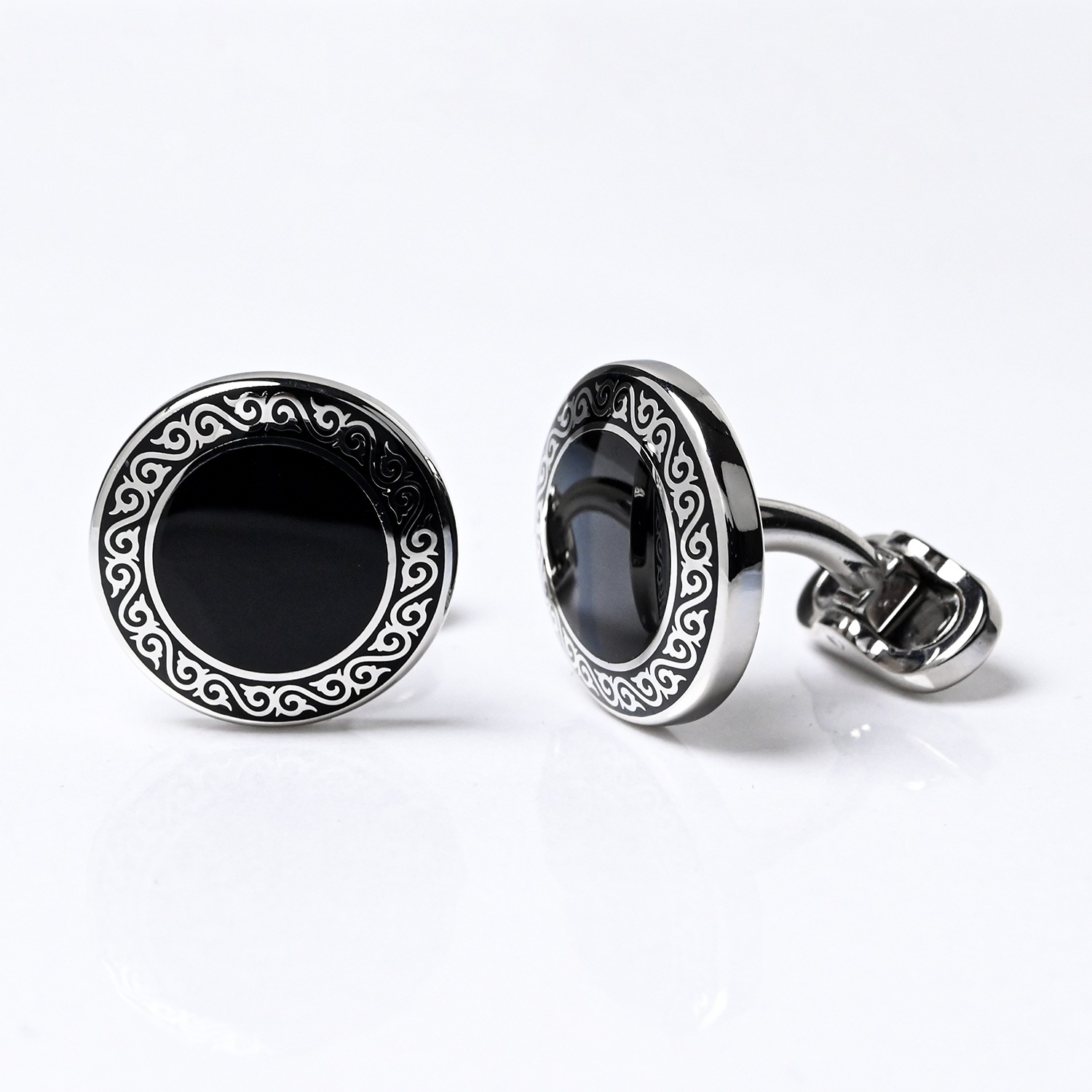 モンアート MONART カフス メンズ カフリンクス カフスボタン オーバル型 シルバー ブラック UNC/P210 Made in ...