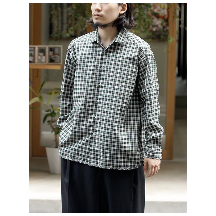 マナベ MANAVE タックカラー シャツ Check Tuck Collar Shirts MADE IN FRANCE (CH00 ...