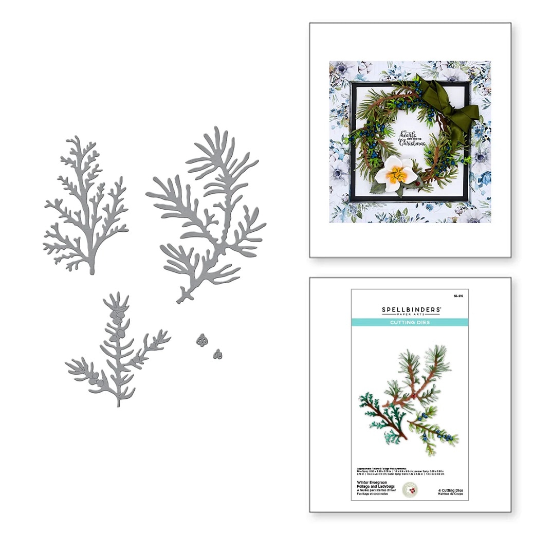 Spellbinders Die - S5-515 Winter Evergreen Foliage and Ladybugs ...
