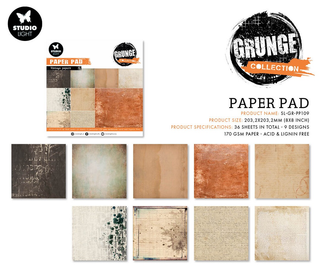Studio Light Paper Pad 8inch - SL-GR-PP109 Vintage Papers Grunge ...
