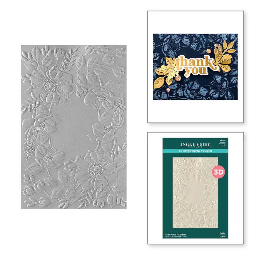 Spellbinders 3D Embossing Folder - E3D-101 Fresh Picked Floral Frame ...
