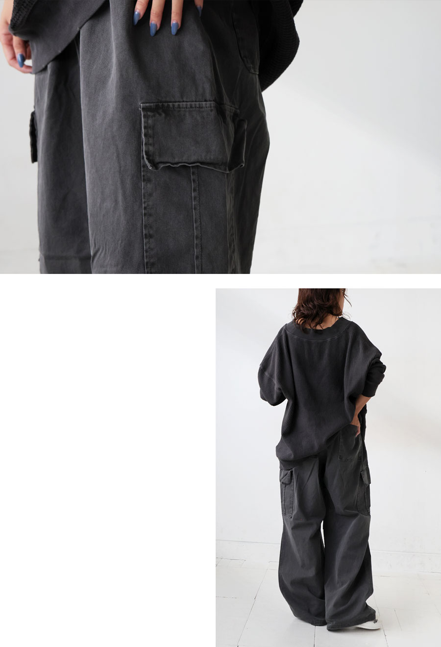 ピグメント加工 カーゴパンツ レディース ワイド 送料無料・メール便