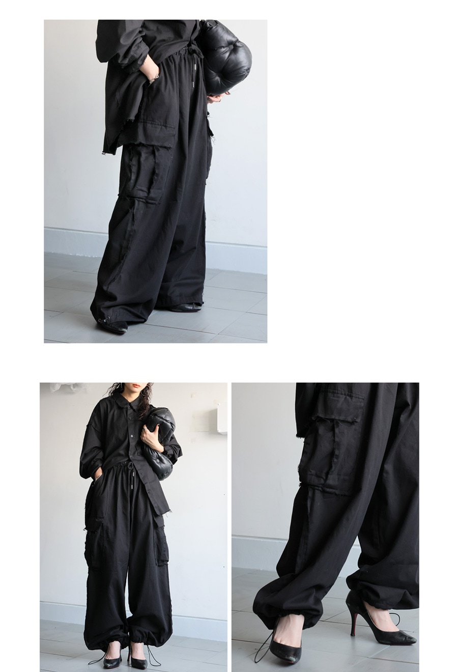 裏毛カーゴパンツ レディース ボトムス ワイド 綿 送料無料・再入荷