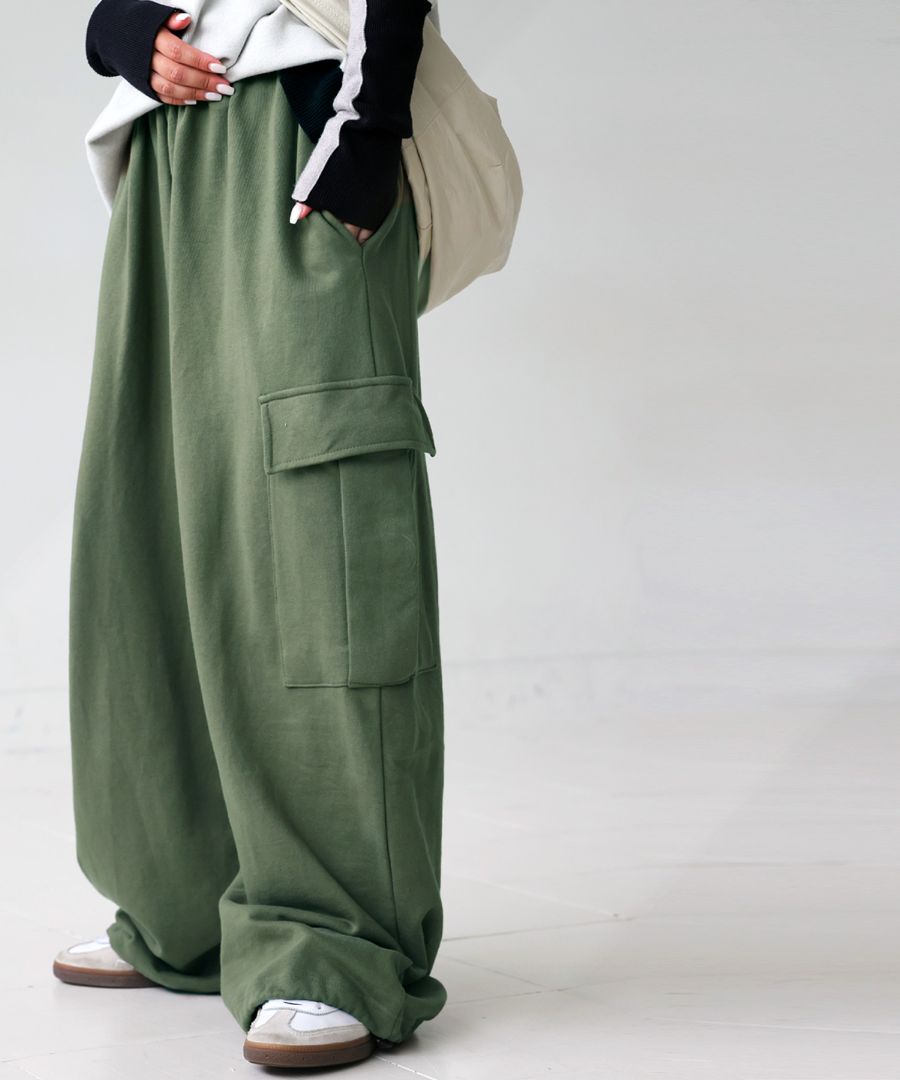 裏毛カーゴワイドパンツ レディース ボトムス パンツ 送料無料・メール