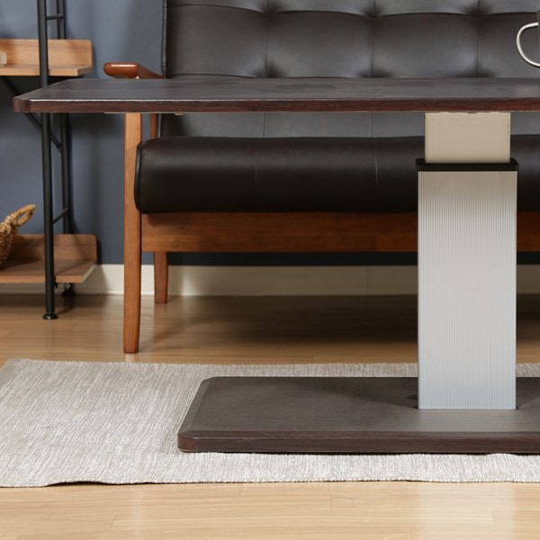 人気商品】 不二貿易 昇降テーブル 幅120cm ブラウン×シルバー 高さ43