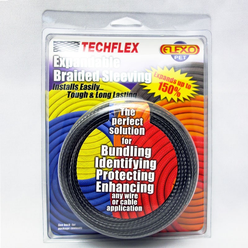 Techflex (テックフレックス) Flexo PET メッシュスリーブ 1/2"/25ft/カーボン｜ART MUSIC