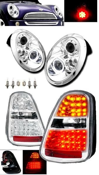 送料無料 送料BMW ミニ MINI R50 R52 R53 LED プロジェクター イカリング ヘッドライト & LED テールランプ 左右 セット ライト テール クーパー フロント ...
