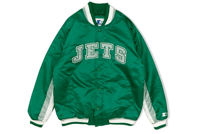 STARTER NEW YORK JETS LOGO SATIN VARSITY JACKET (LS100247:JET/GREEN ...