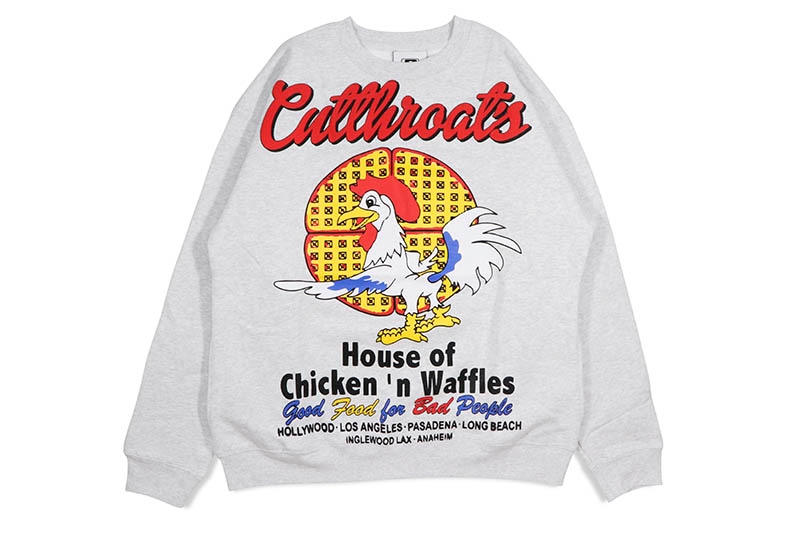 CUTTHROAT GOOD FOOD FOR BAD PEOPLE FLEECE CREW (HEATHER GREY) | Brand,A ...