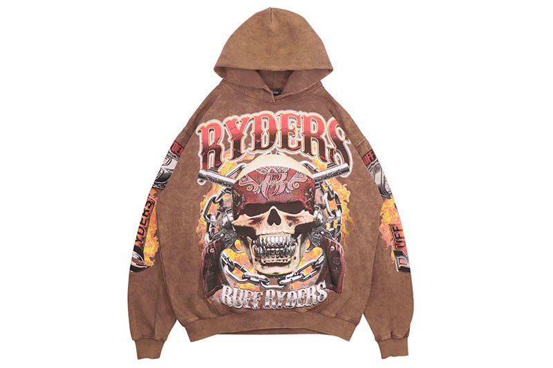 KIY STUDIOS X RUFF RYDERS "RYDERS" VINTAGE CHESTNUT HOODIE | Brand,A-F ...