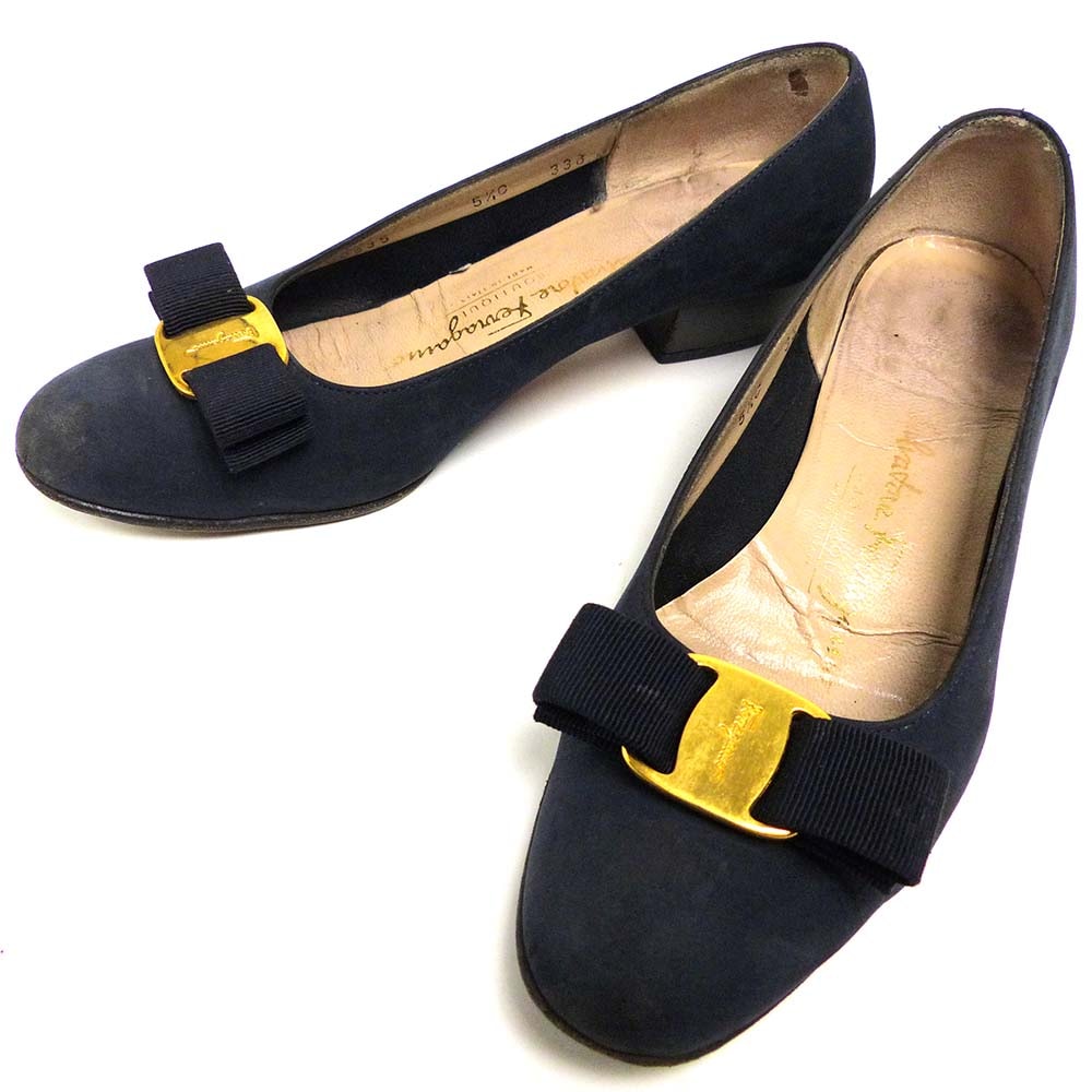 イタリア製 サルヴァトーレ フェラガモ / Salvatore Ferragamo ヴァラリボンスエードパンプス 5 1/2C(22.5 ...