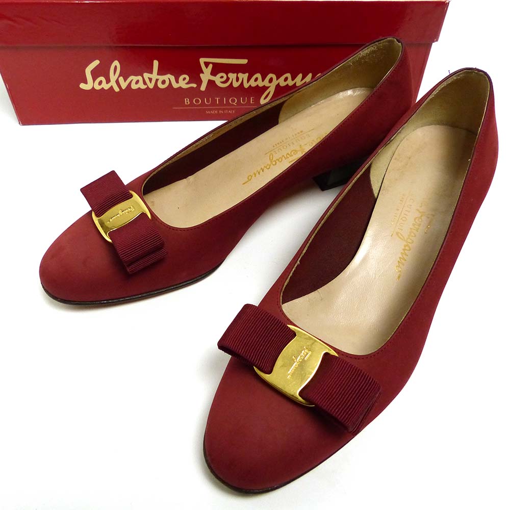 イタリア製 サルヴァトーレ フェラガモ / Salvatore Ferragamo ヴァラリボンスエードパンプス 7C(24cm相当 ...