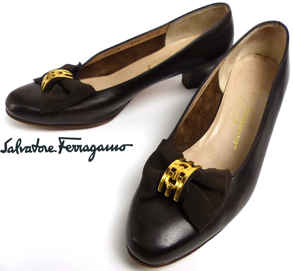 イタリア製 Salvatore Ferragamo /サルヴァトーレ フェラガモ ヴェラリボンローファー / パンプス 7C(24-24 ...